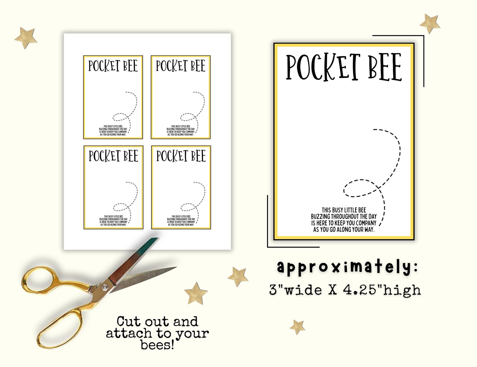 Printable Pocket Bee Cards for Crochet Bees, Bee Charms, Amigurumi Bees ...