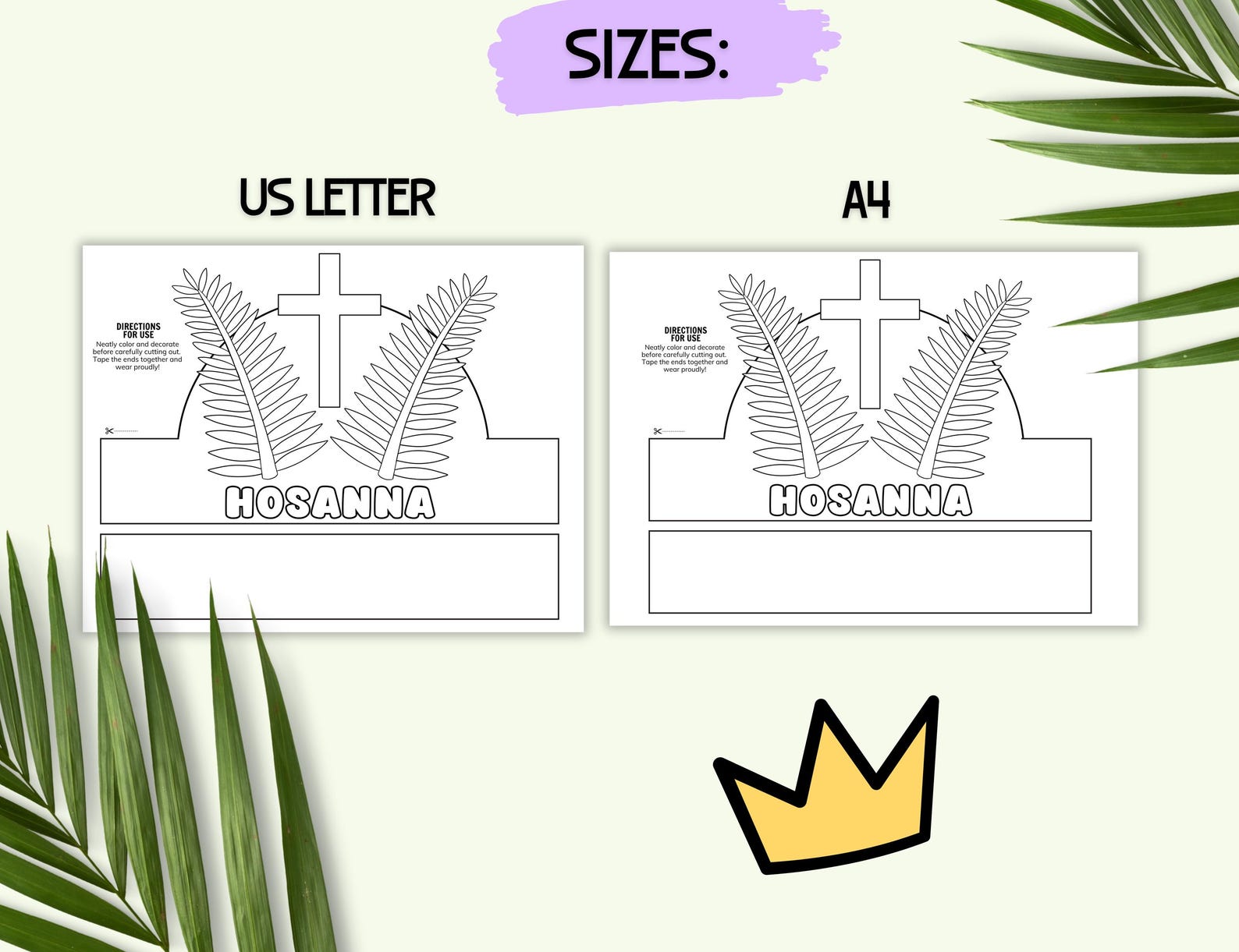 Palm Sunday Craft, Paper Crown Coloring Activity, Hosanna Palm Craft ...