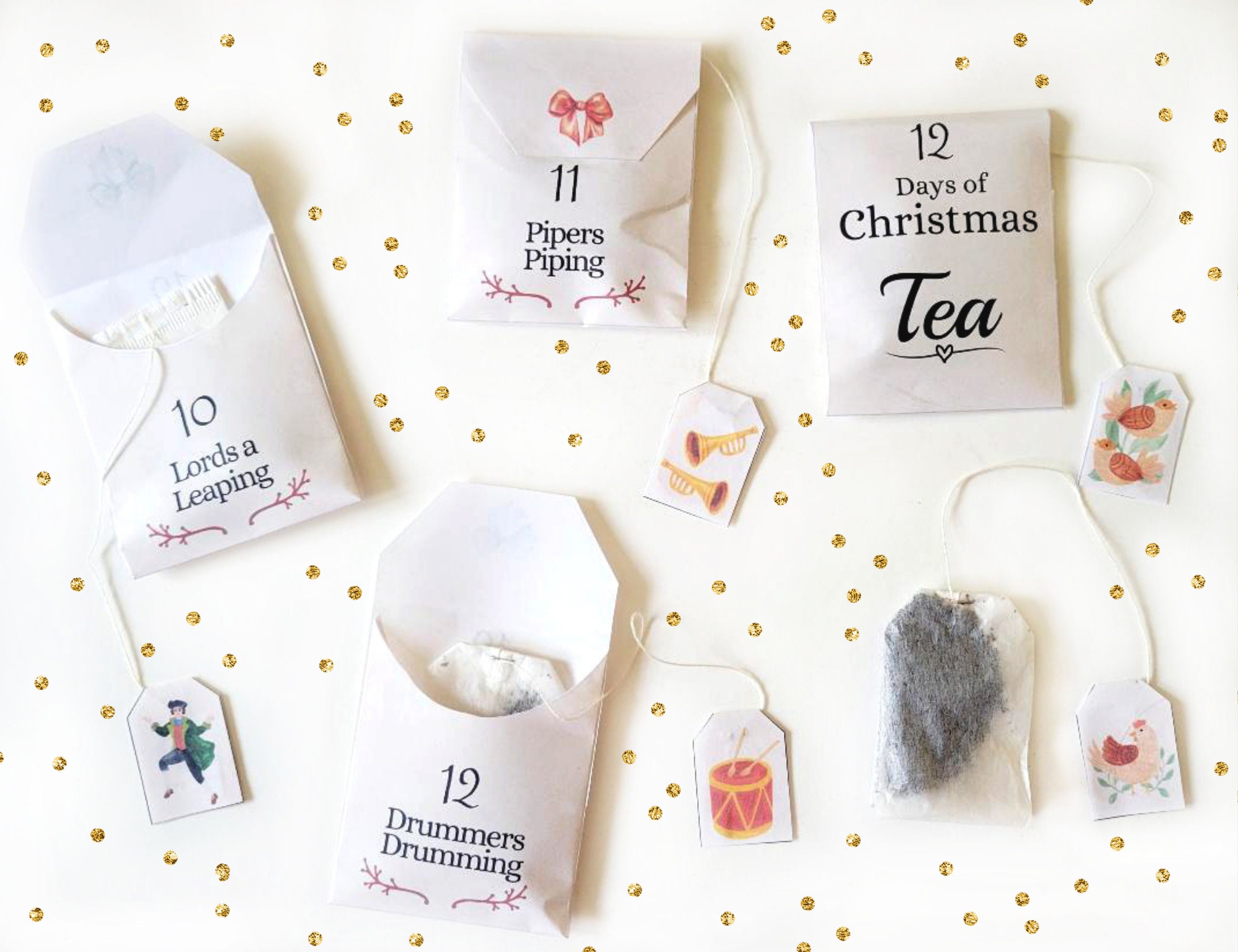 12 Days of Christmas Tea Bag Tags & Envelopes, Christmas Tea Gift, Tea ...