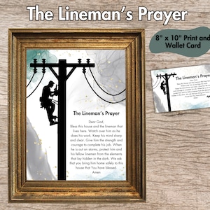 Lineman Prayer Print and Cards, Gift for A Lineman Wife, Electrician ...