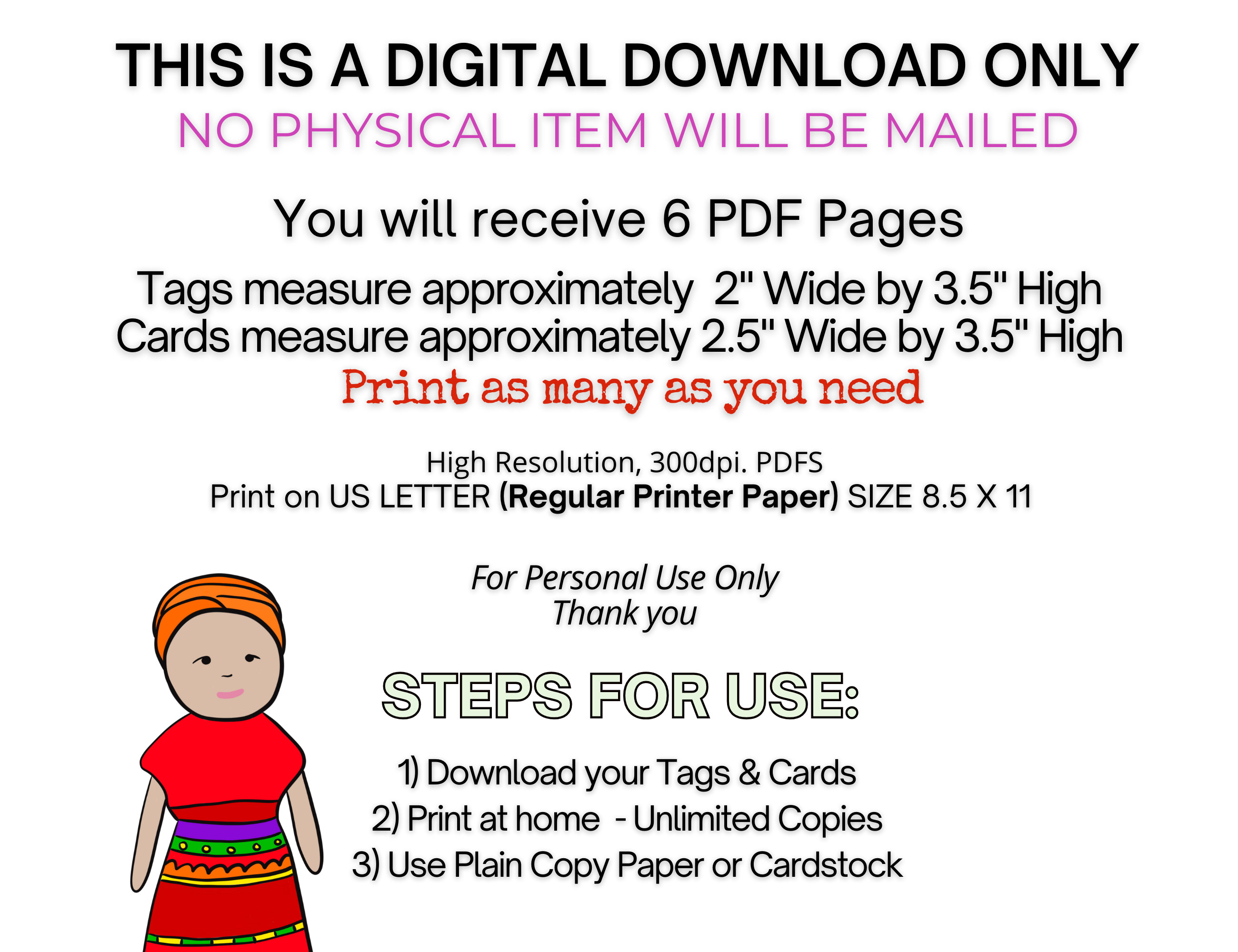 Worry Doll Tags & Cards, Worry Doll Card for Little Guatemala Doll ...