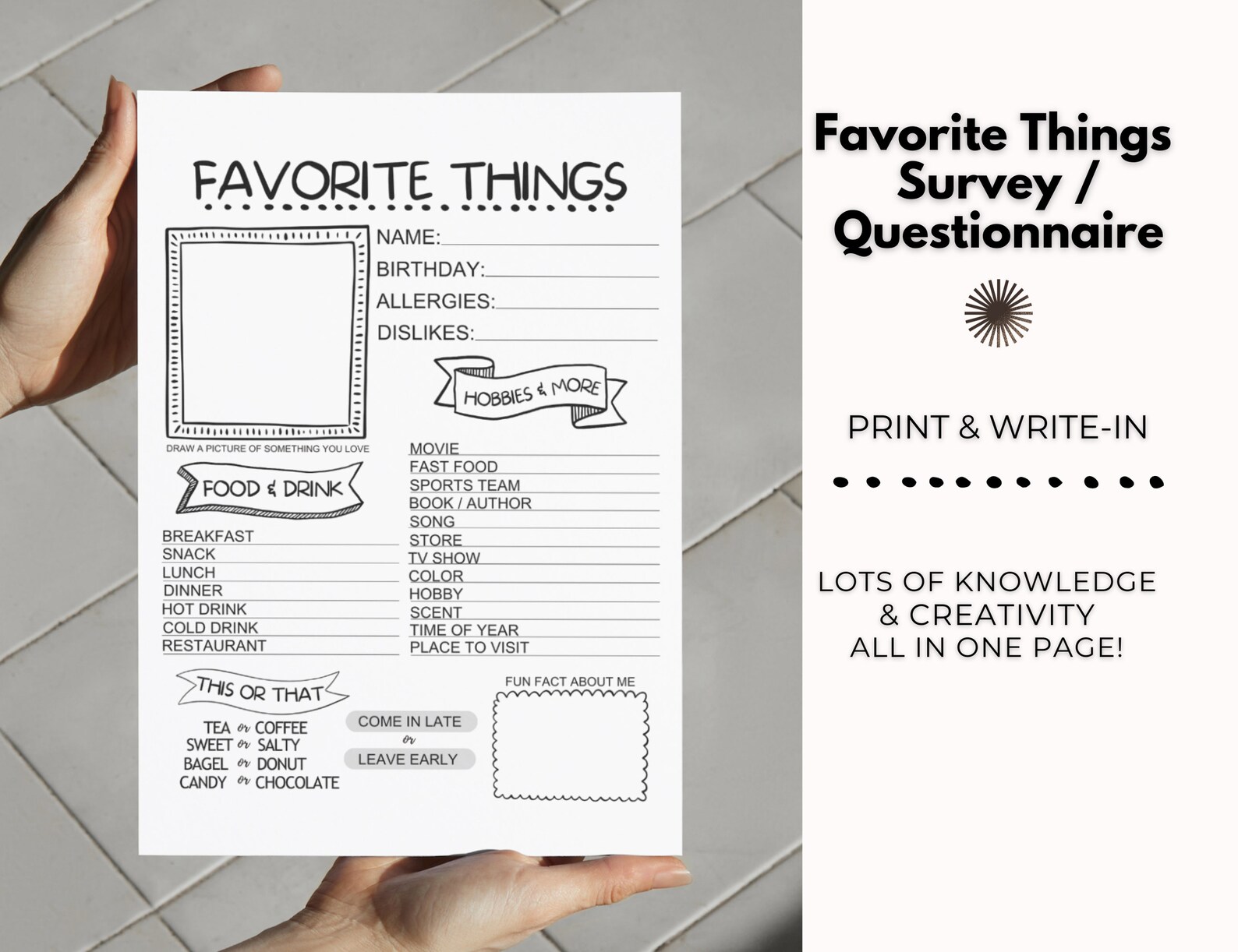 Favorites List Printable, My Favorite Things Survey, All About Me ...