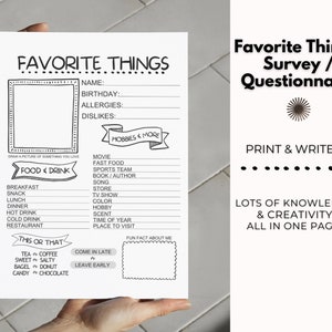 Favorite Things Printable Survey Get to Know Your Team Coworker, All ...