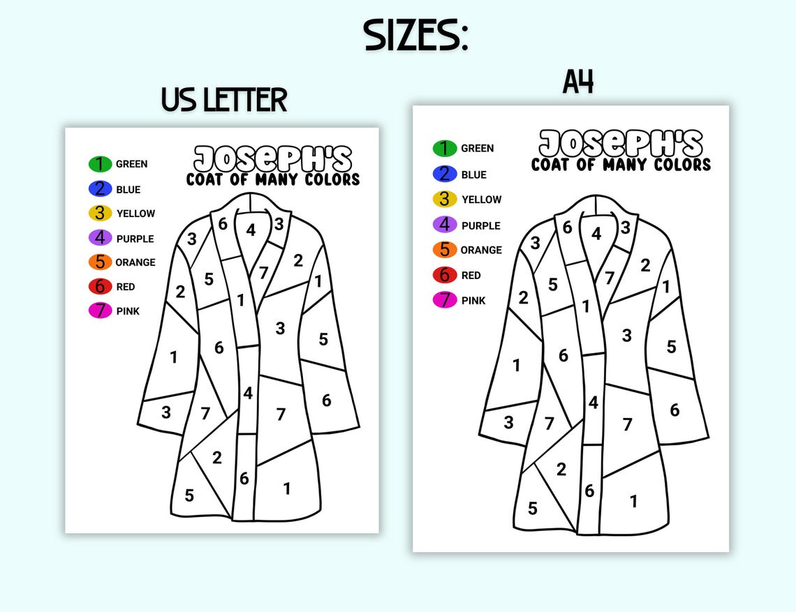 Joseph's Coat of Many Colors Activity, Color by Number Printable Bibe ...