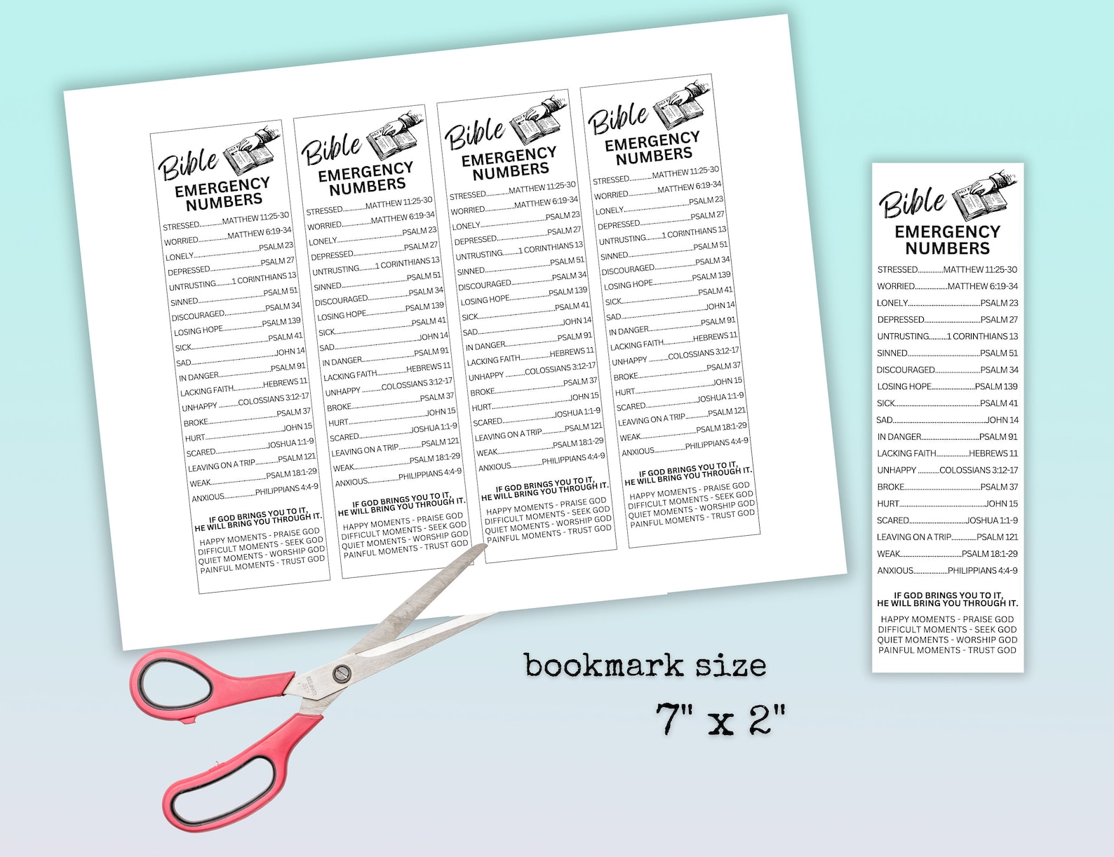 Bible Emergency Numbers Bookmark Printable, Emergency Bible Verse ...