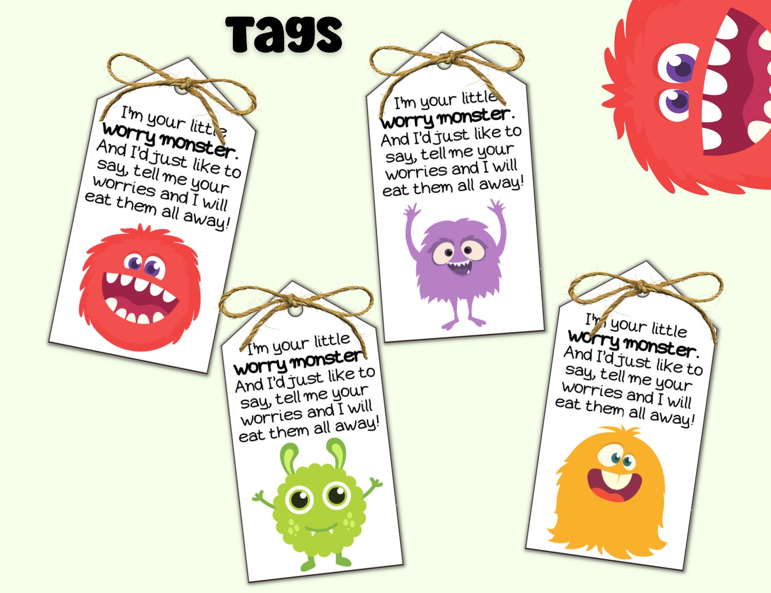 Worry Monster Tags & Worry Monster Cards for Crochet Monsters and Worry ...