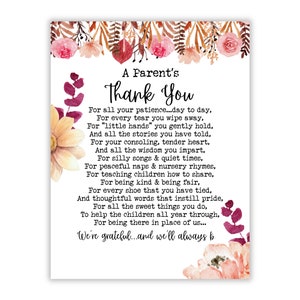 A Parent's Thank You Teacher Appreciation Poem Gift Preschool, Nursery ...