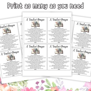Teacher's Prayer Printable Gift Tag Cards for Teachers in Christian ...