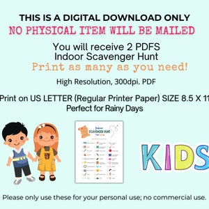 Kids Indoor Rainy Day Scavenger Hunt Printable Indoor Treasure Hunt for ...