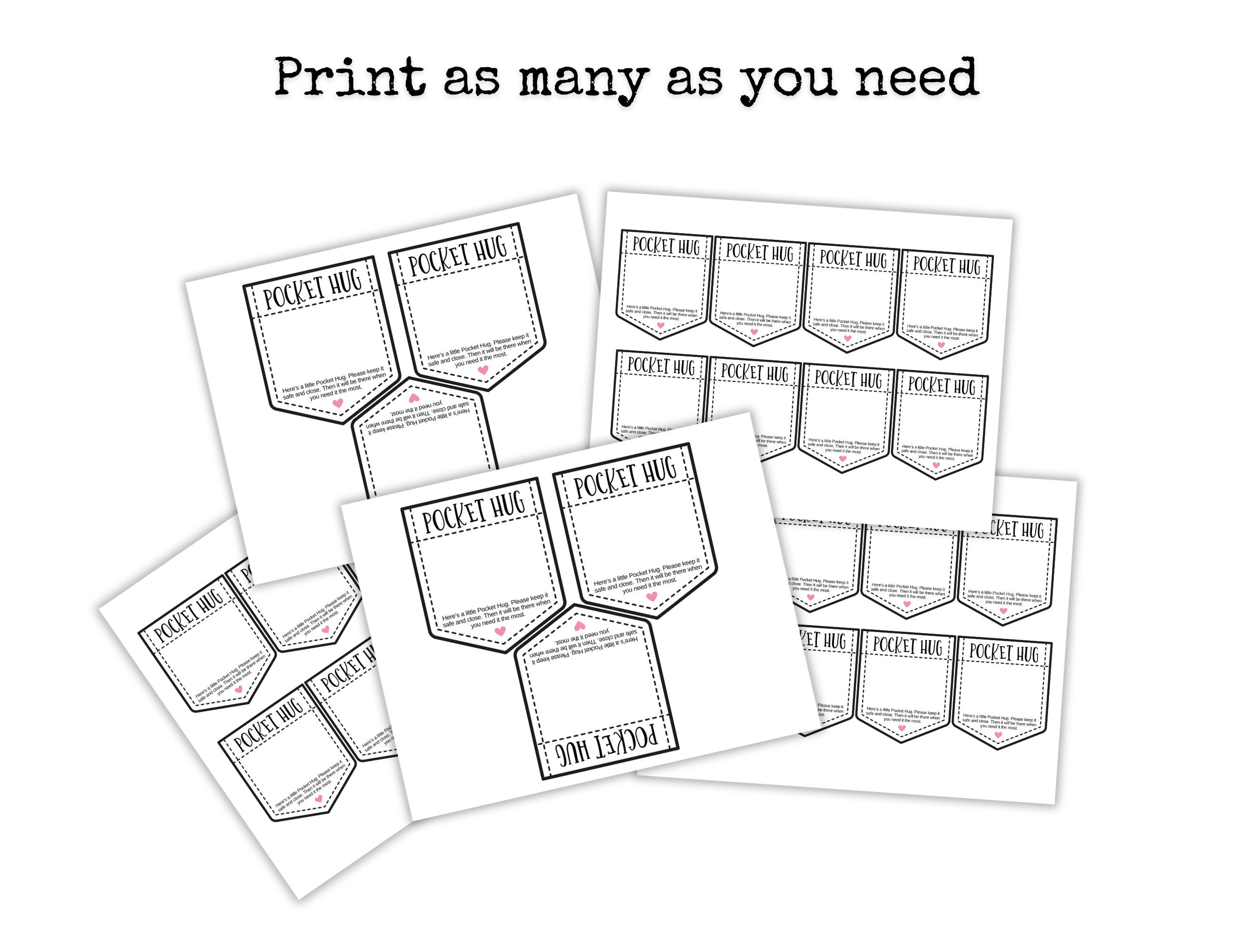 Pocket Hug Cards, Pocket Hug Tags Printable Pocket Hug Token Cards ...