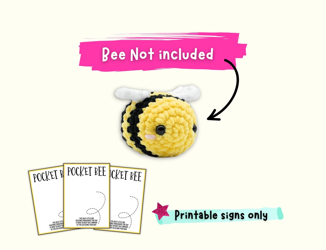 Printable Pocket Bee Cards for Crochet Bees, Bee Charms, Amigurumi Bees ...