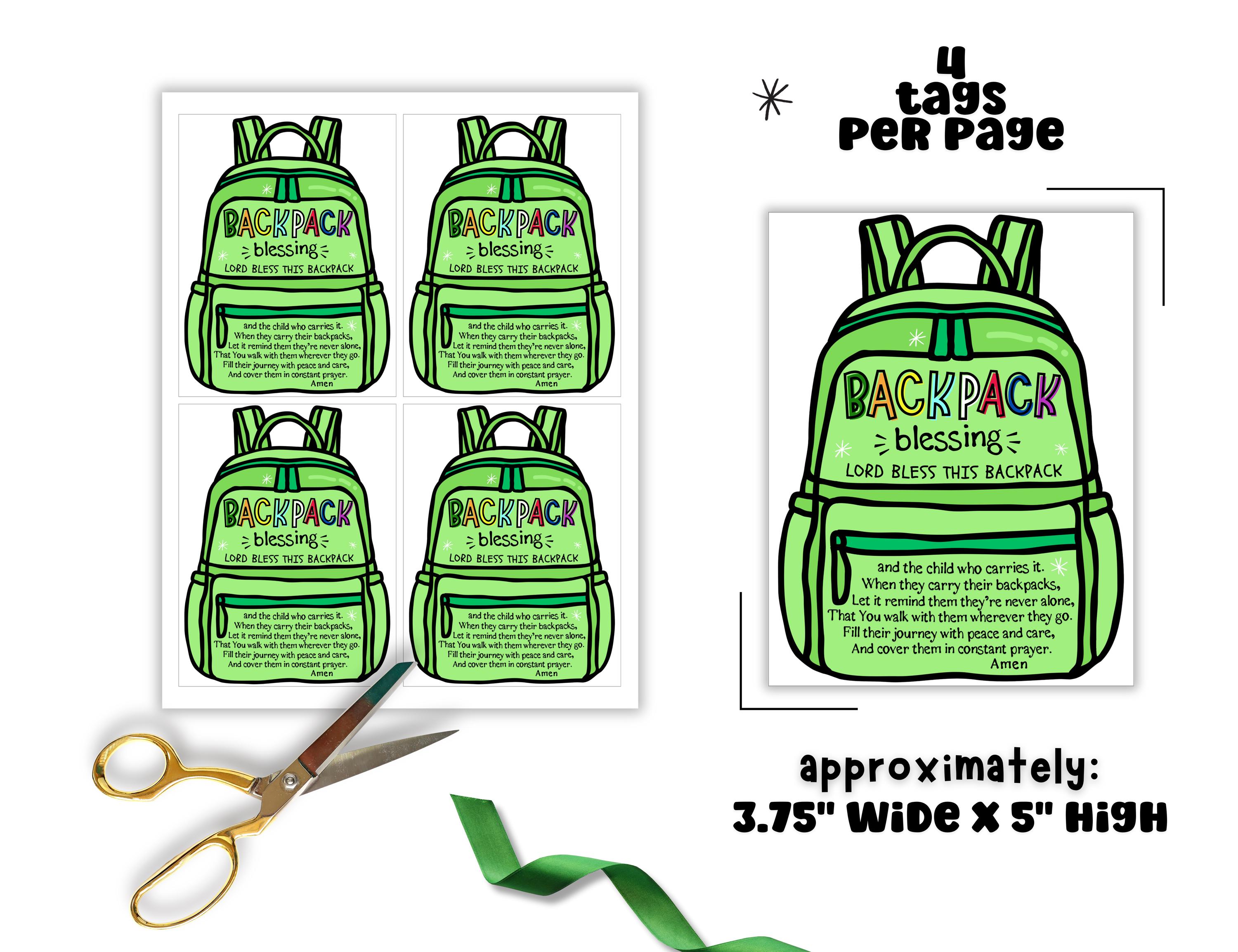 Backpack Blessing Tags, Blessings of the Backpacks, Back to School Blessing Prayer, Backpack ...
