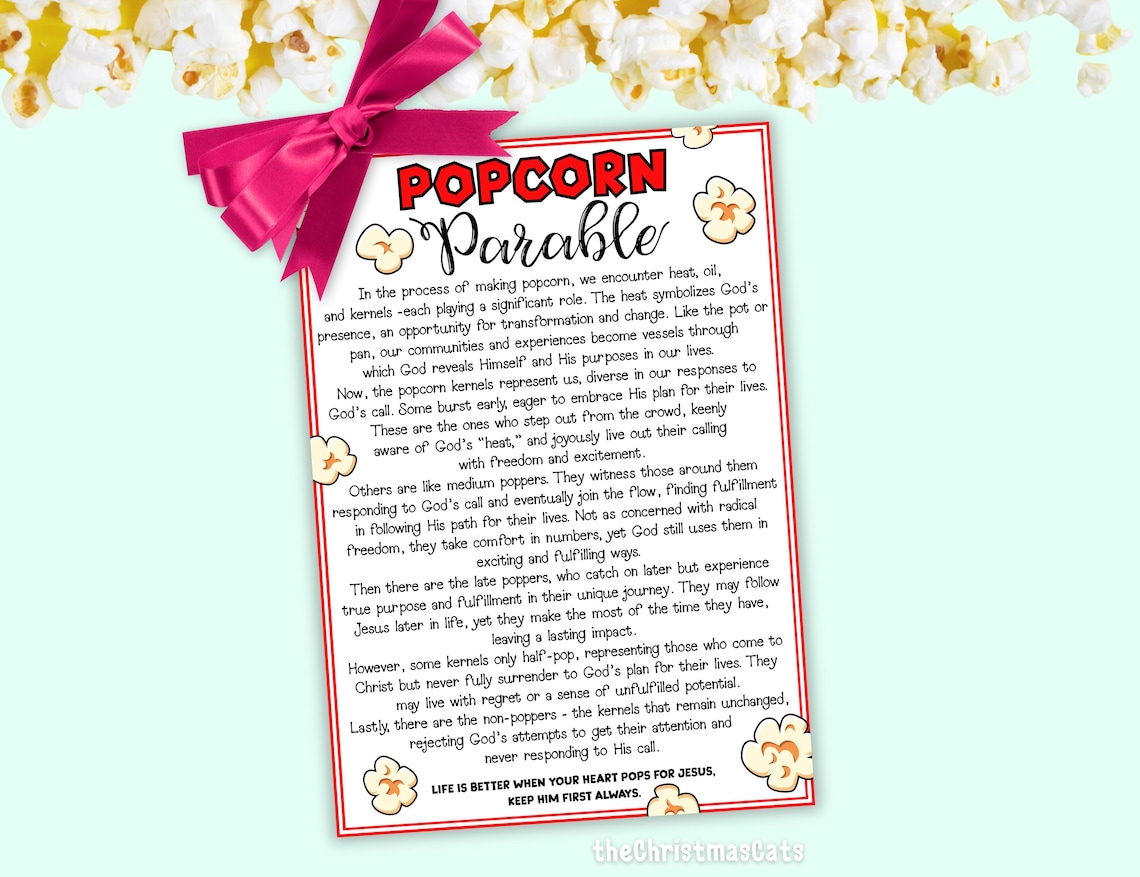 Popcorn Parable Printable, Parable of the Popcorn Lesson, Popcorn ...
