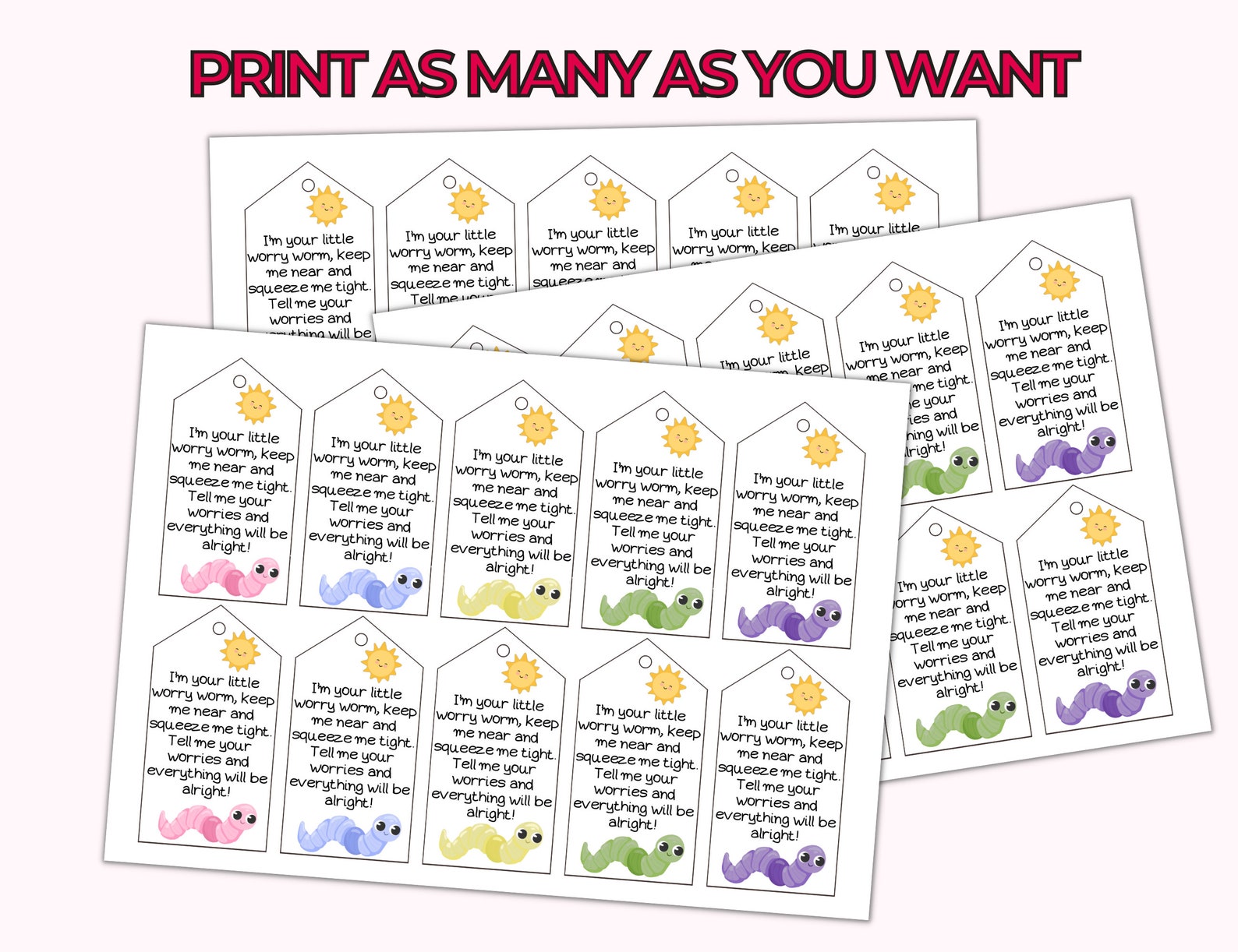 Worry Worm Tags & Worry Worm Cards for Crochet Worms, Loom Worms, the ...