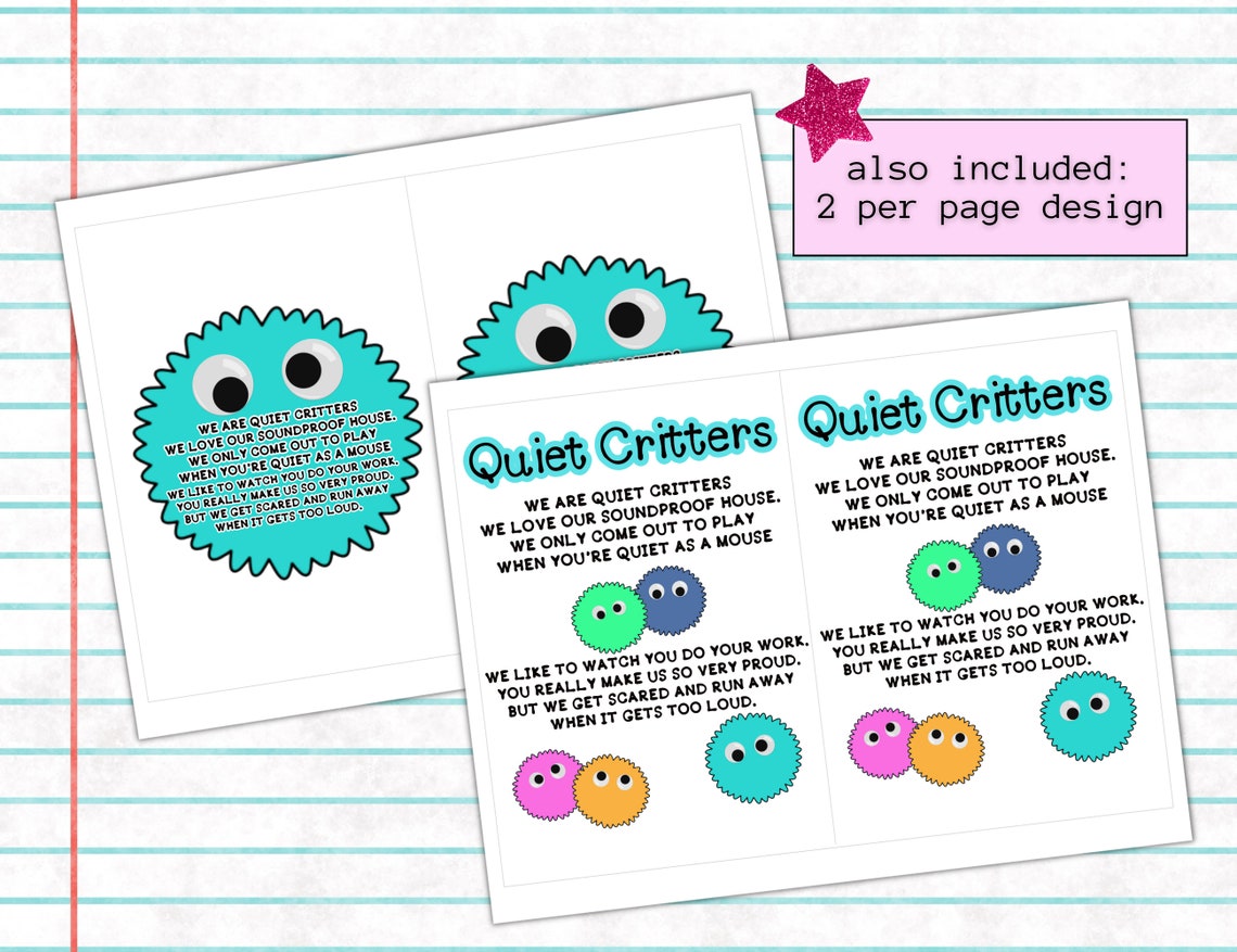 Quiet Critter Poem Sign for Jar, Classroom Behavior Management Fuzzies ...