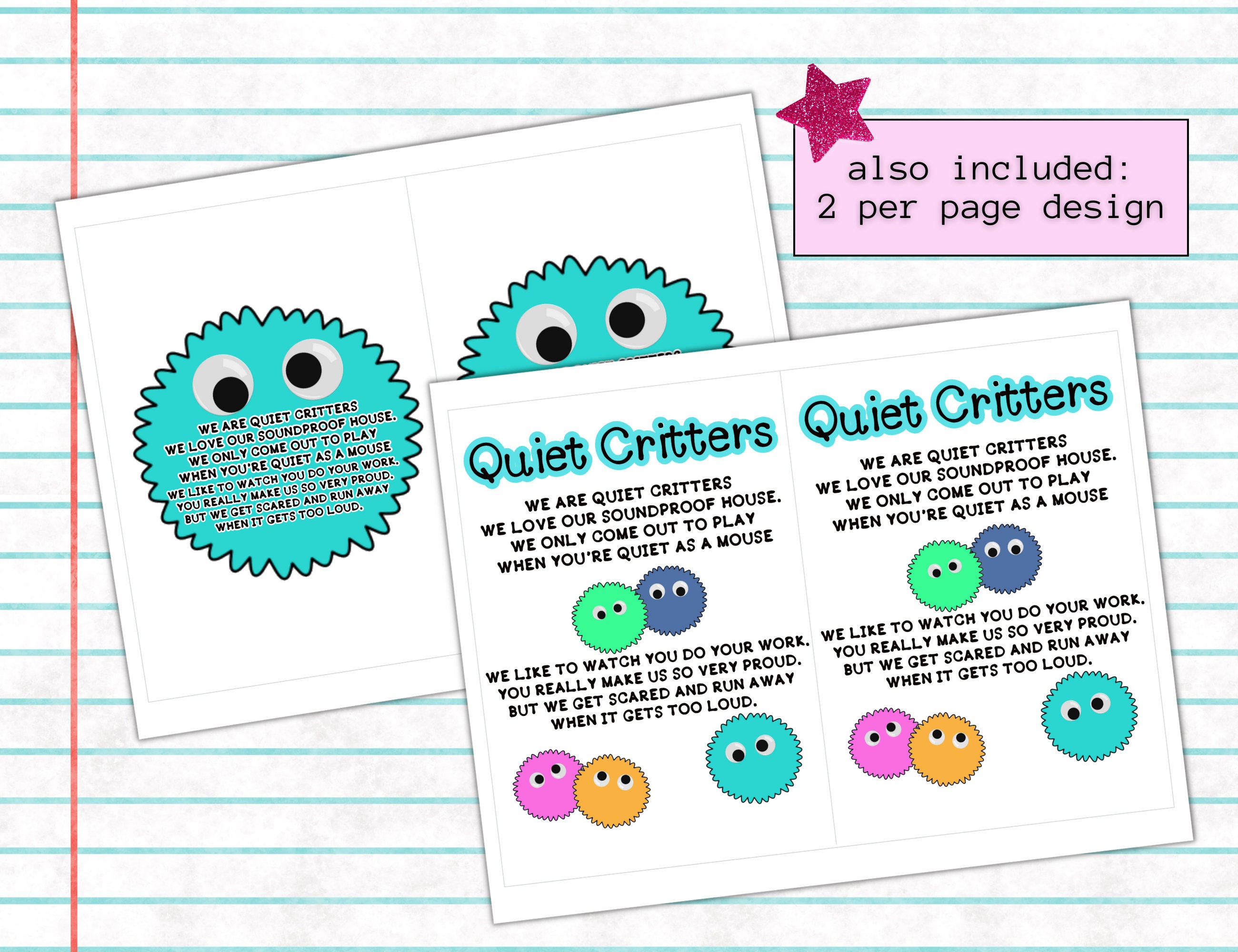 Quiet Critter Poem Sign for Jar, Classroom Behavior Management Fuzzies ...