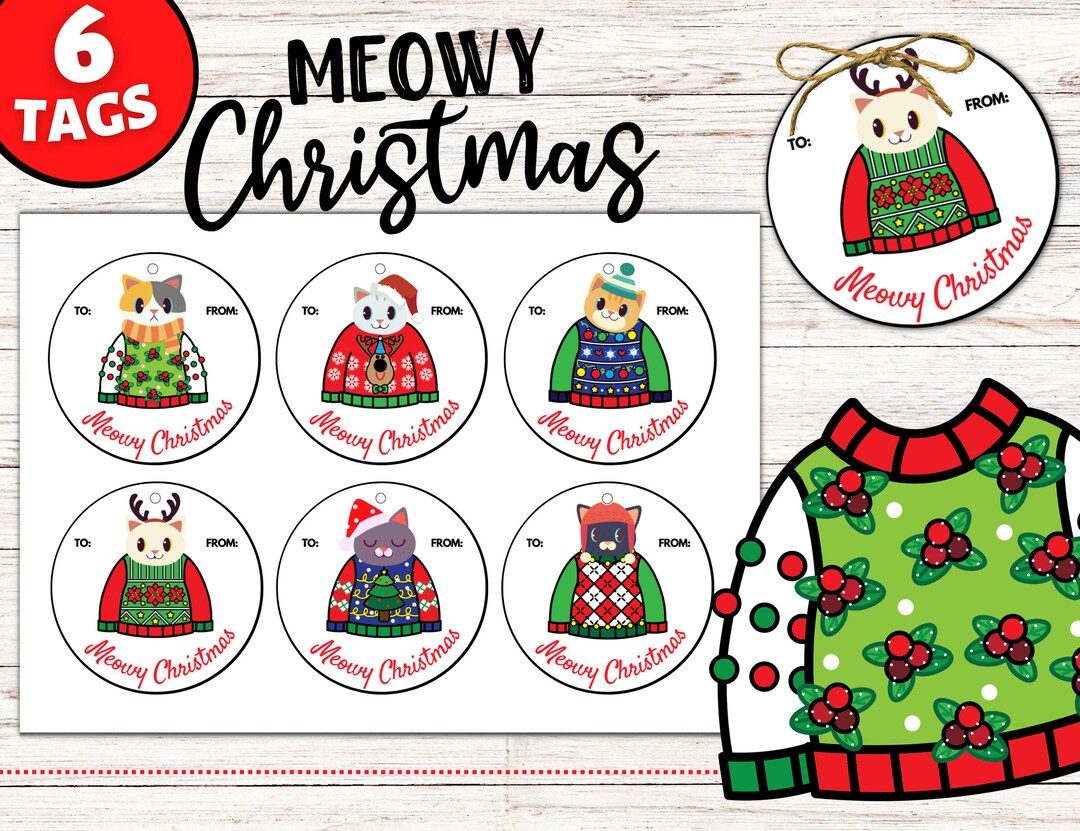 Cats in Ugly Christmas Sweaters, Meowy Christmas Cat Gift Tags ...