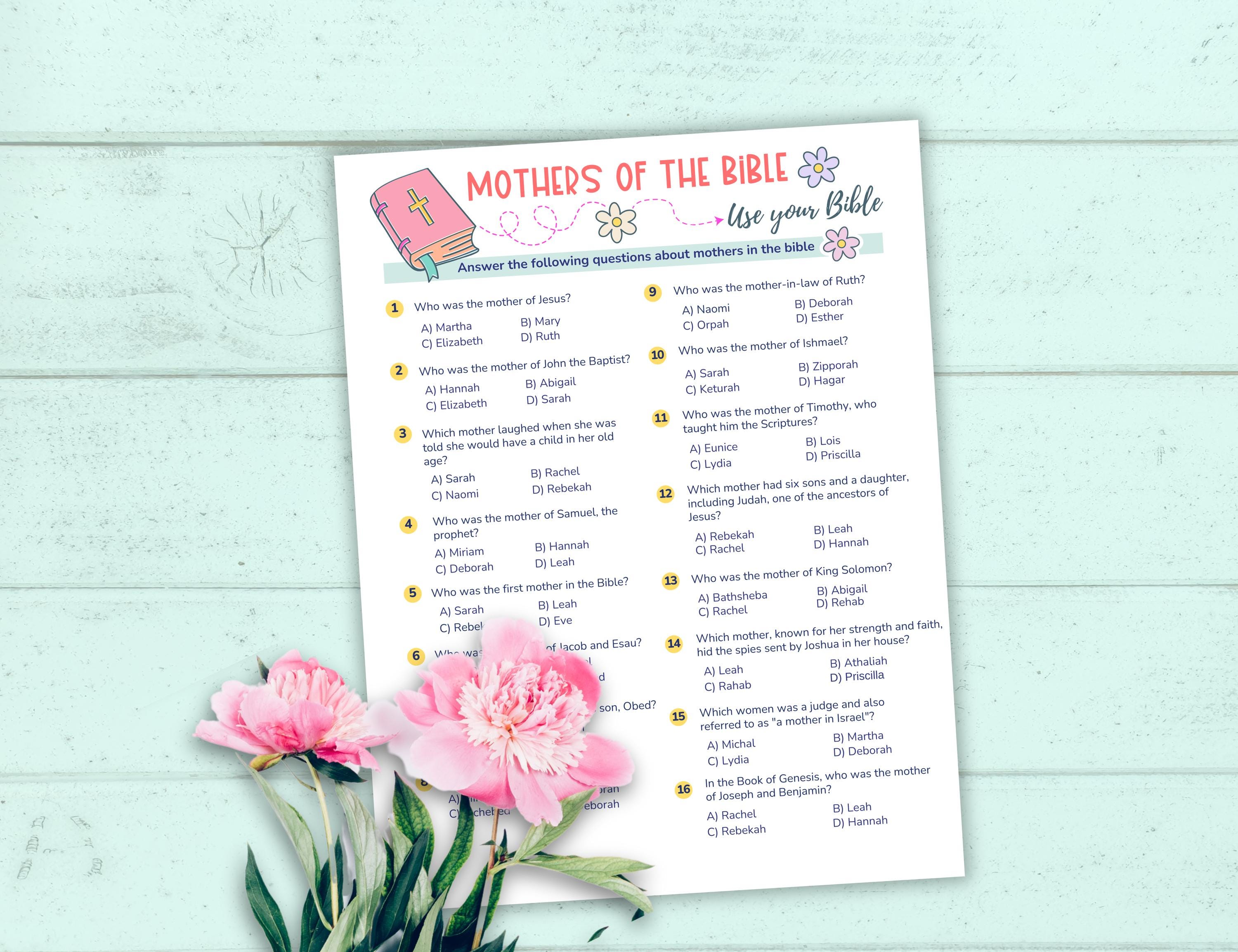 Mothers of the Bible Trivia Game, Women of the Bible Matching Game ...