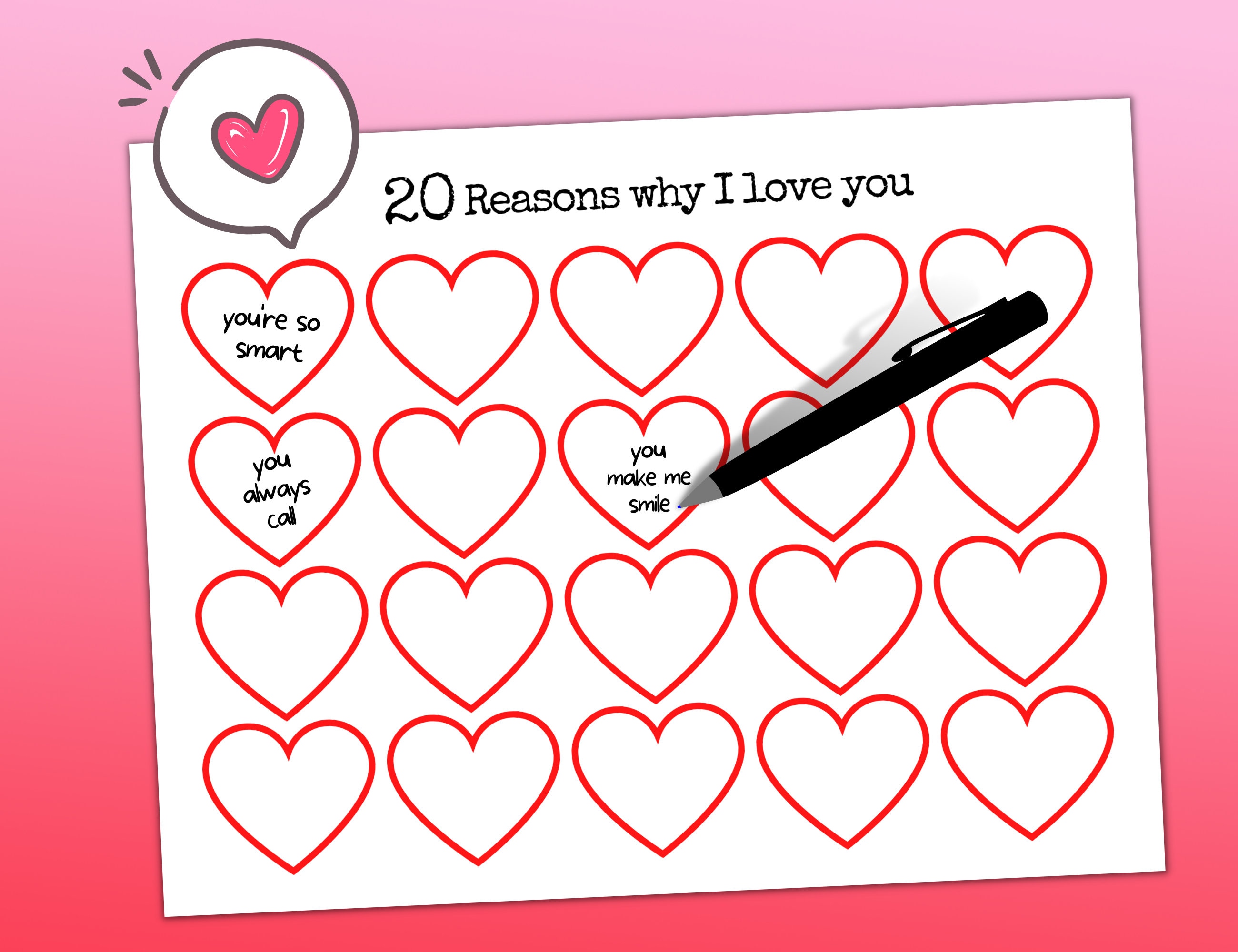 Reasons Why I Love You Printable for Kids and Adults, Valentines Reason ...