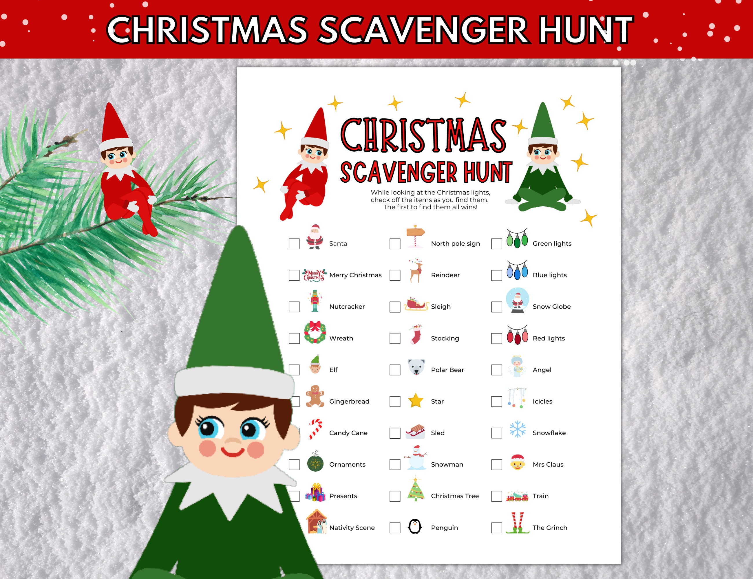 ELF Scavenger Hunt Game, Kids Scavenger Hunt for Christmas, Outdoor ...