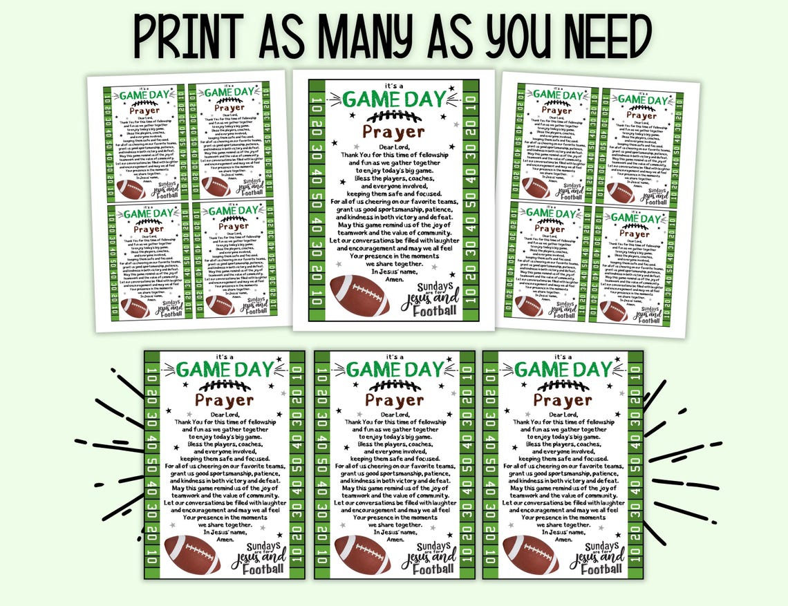 Football Party Prayer Cards, Football Prayer, Christian Football Party ...