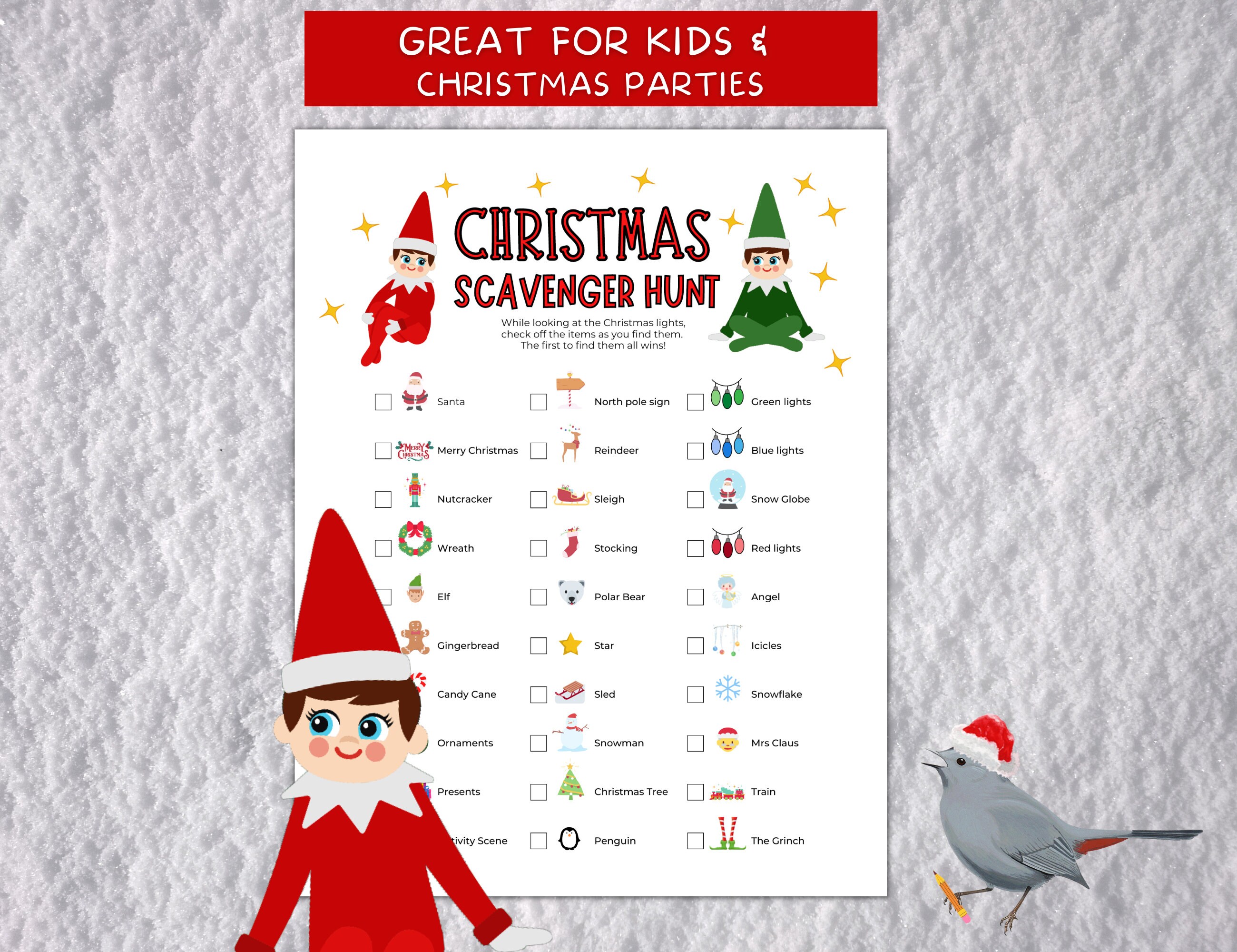 ELF Scavenger Hunt Game, Kids Scavenger Hunt for Christmas, Outdoor ...