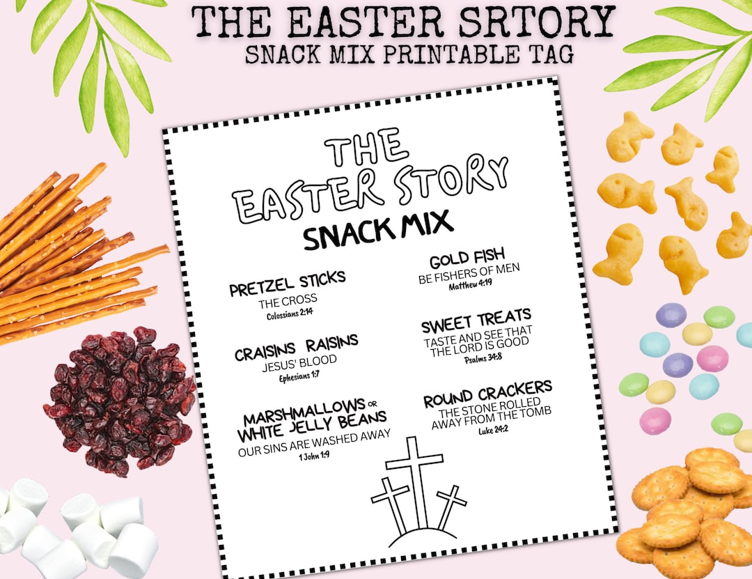 The Easter Story Snack Mix Printable Tag, Easter Treat Handout for Kids ...