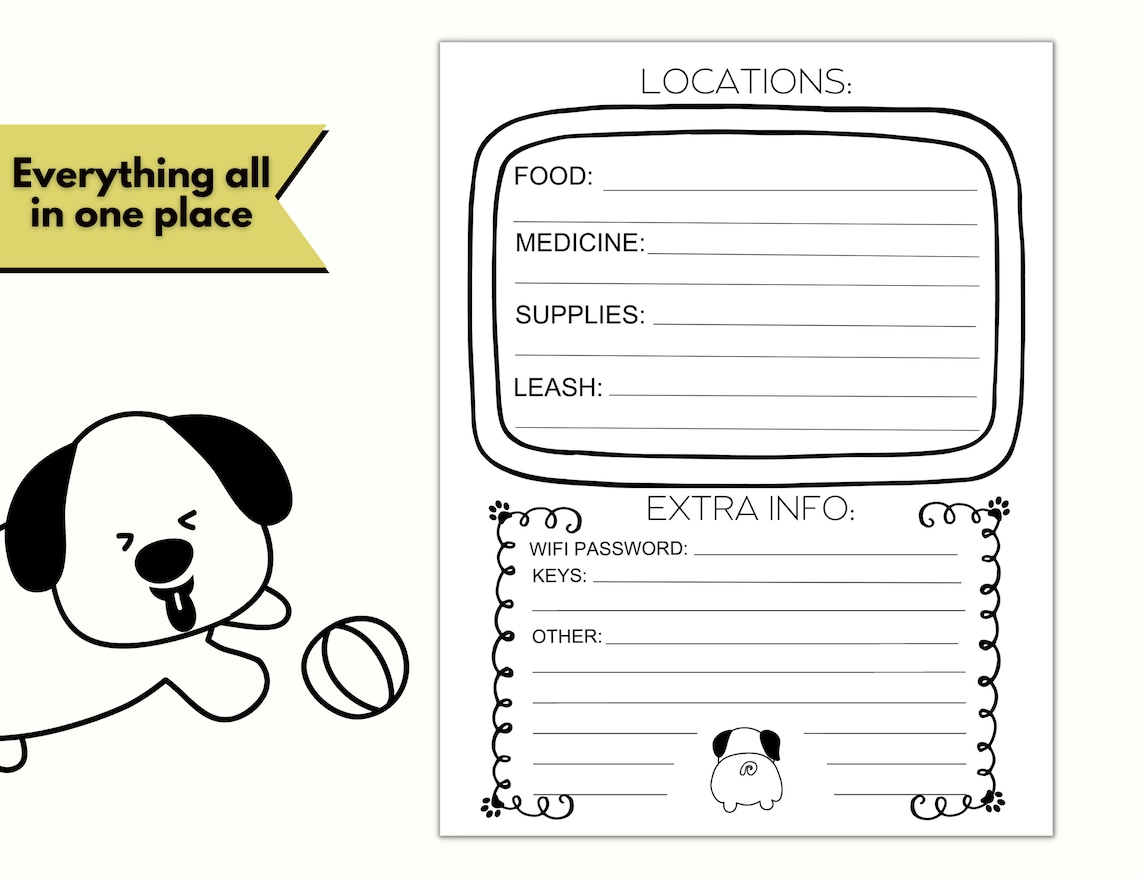 Printable Dog Sitter Notes Pet Sitter Notes / Checklist Pet - Etsy