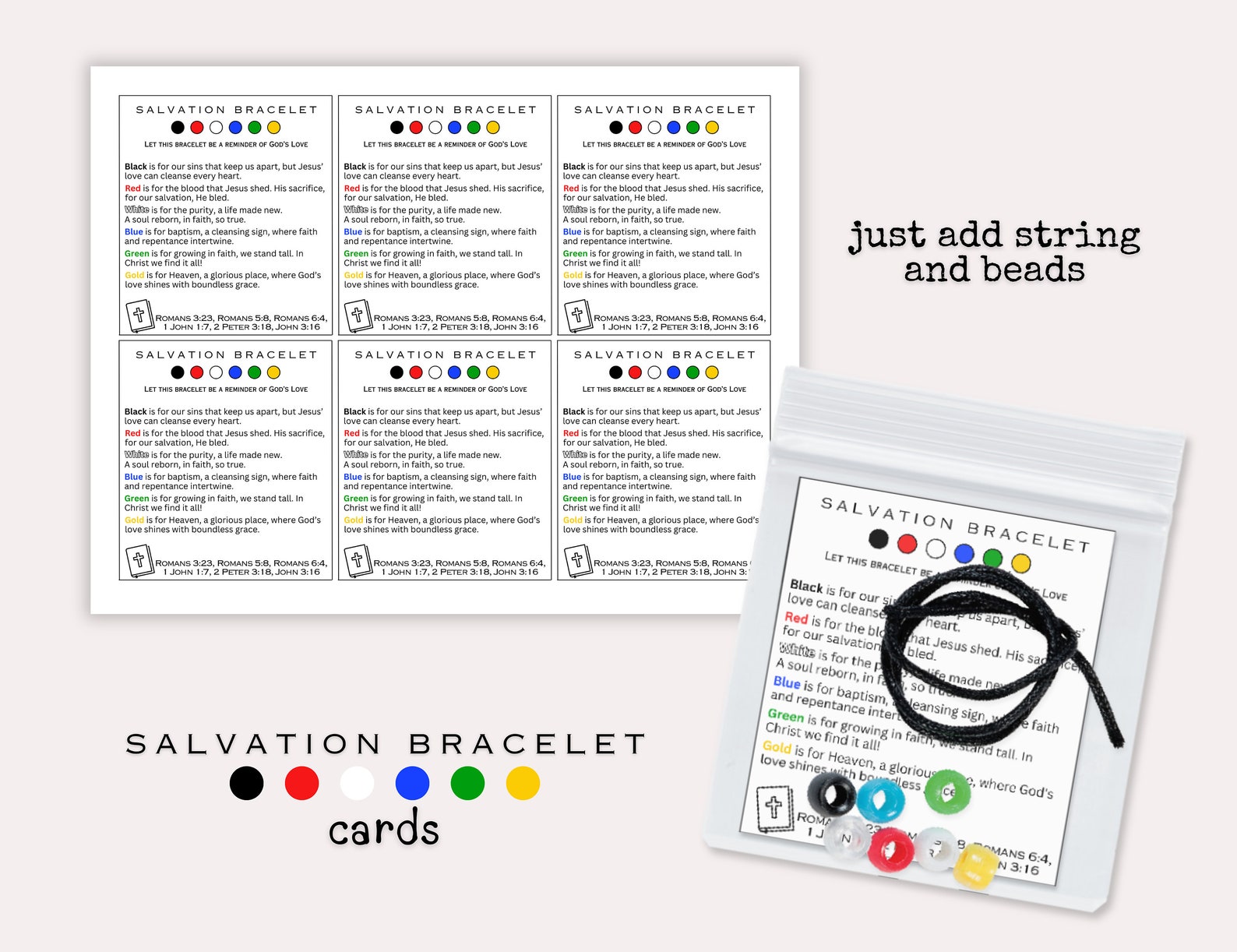 Colors of Salvation Poem Bracelet Craft Cards, Printable Bible Lesson ...
