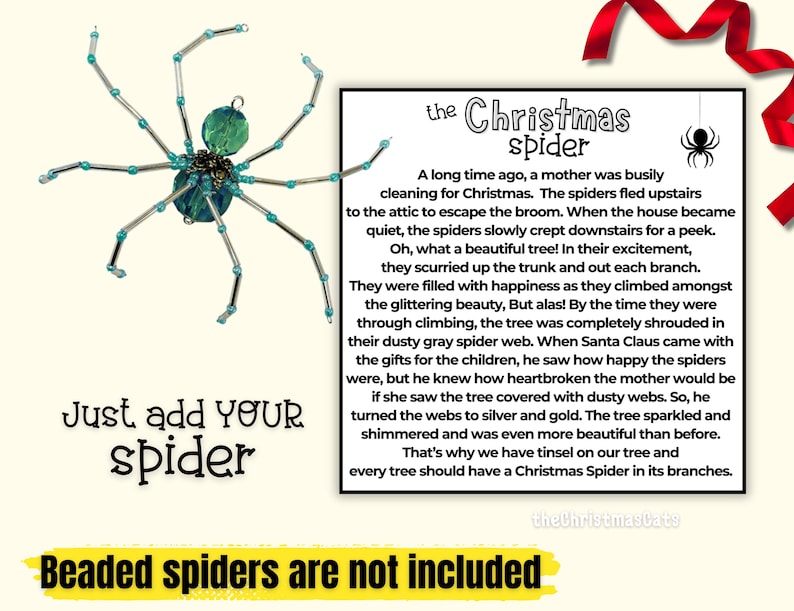 Christmas Spider Printable Tags for Beaded Spiders, Christmas Spider ...
