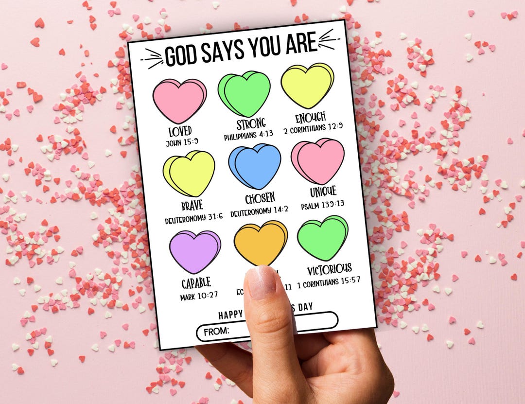 Valentine's Day Bible Verse Scripture Cards for Kids, God Says You Are ...