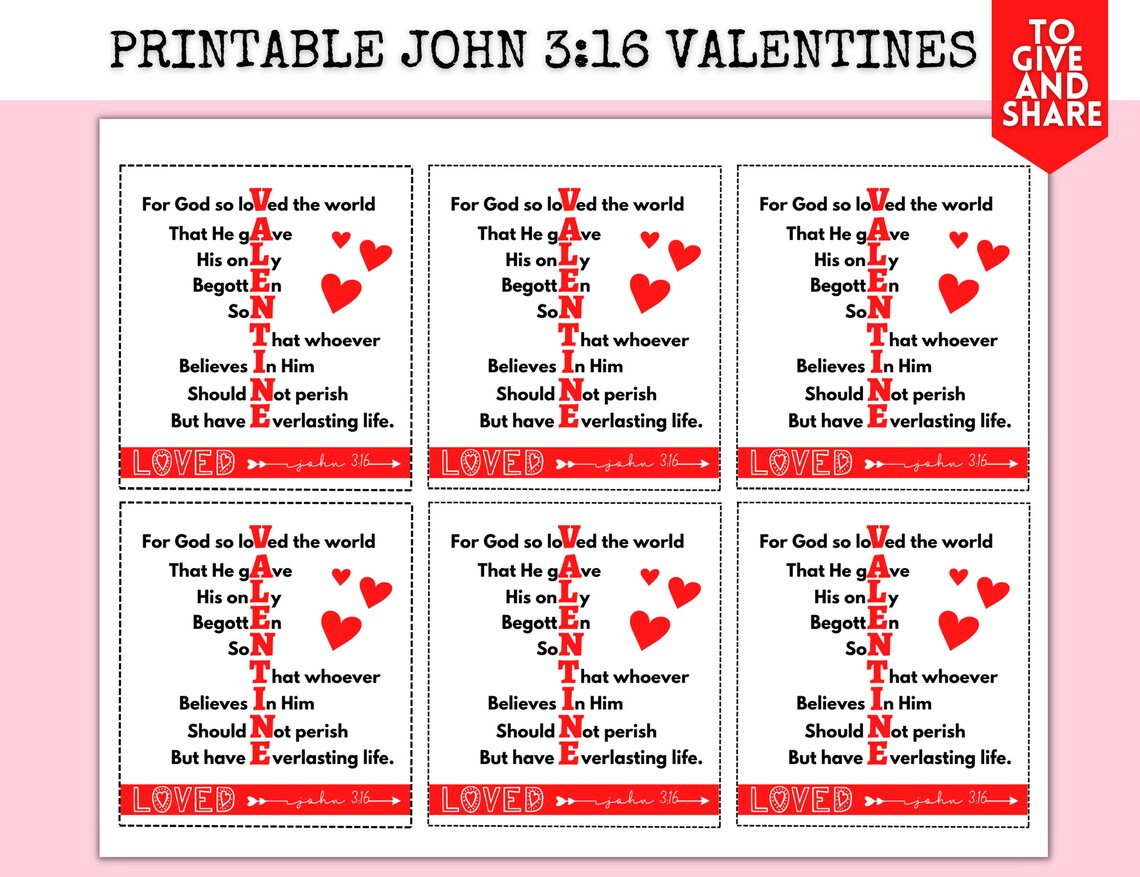 John 3:16 Valentine's Day Bible Verse Cards Printable - Etsy