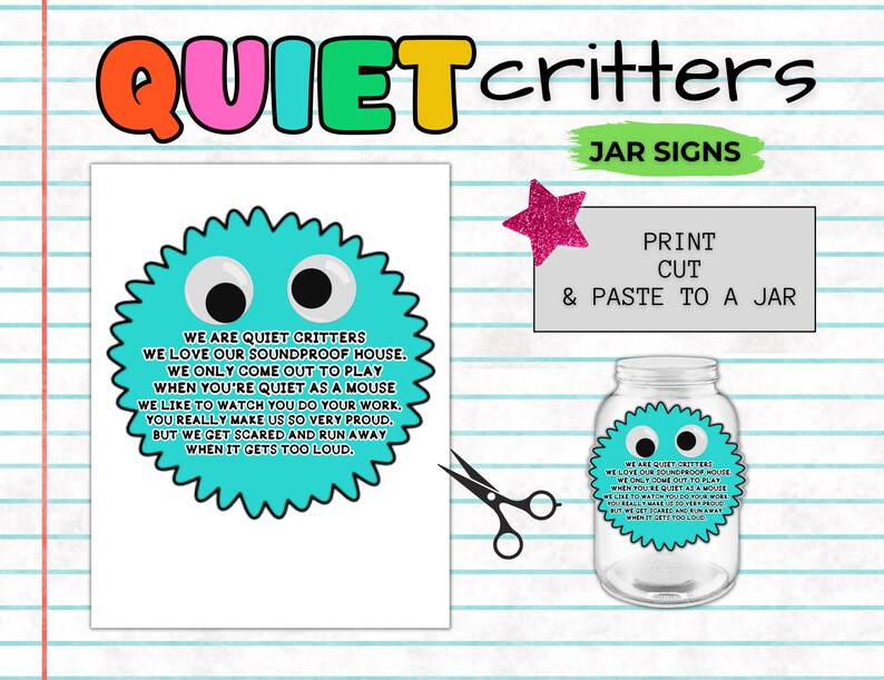 Quiet Critter Poem Sign for Jar, Classroom Behavior Management Fuzzies ...
