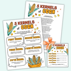 5 Kernels of Corn, Thanksgiving Blessing Cards & Poem, the Legend of ...