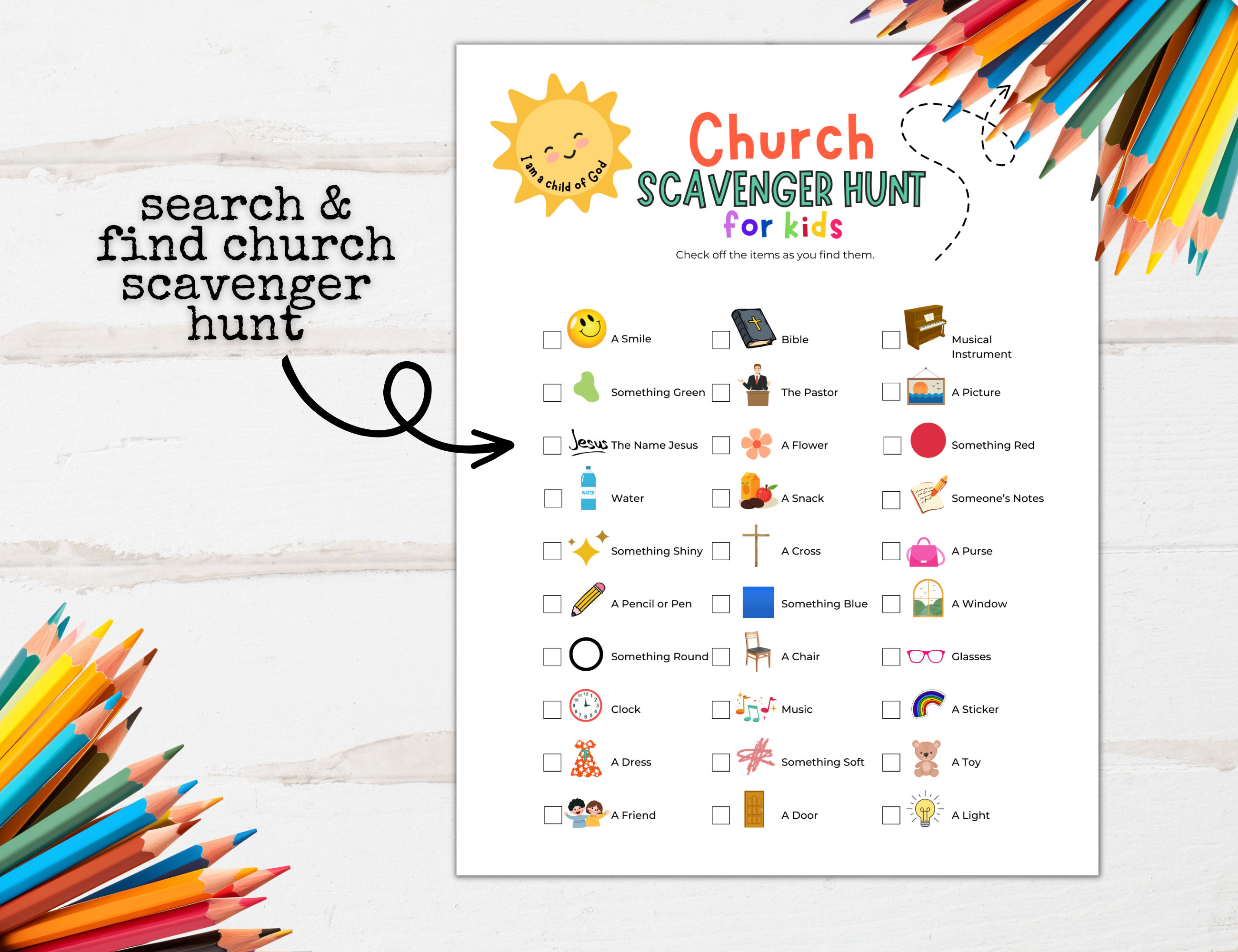 Church Scavenger Hunt for Kids, Sunday School Game, Indoor Scavenger ...