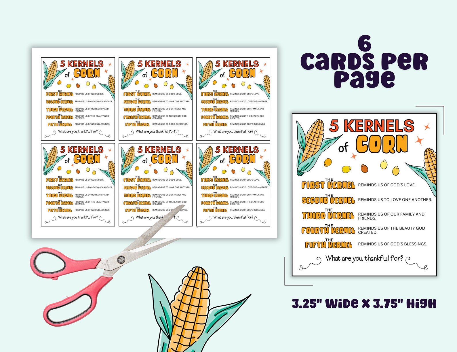 5 Kernels of Corn, Thanksgiving Blessing Cards & Poem, the Legend of ...