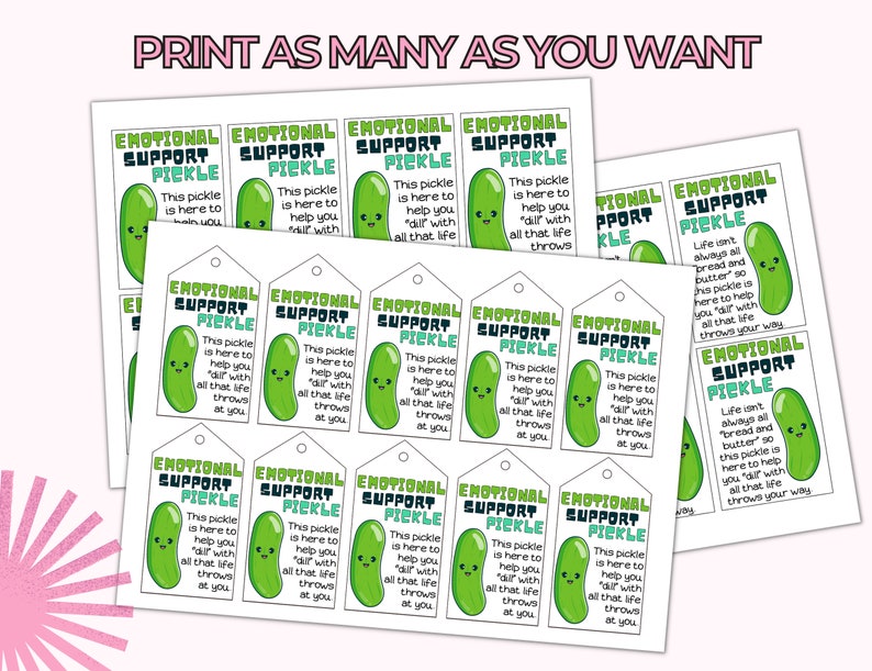 Emotional Support Pickle Tags and Cards, Tags for Handmade Crochet ...