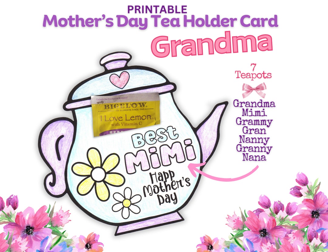 Printable Mother's Day Grandma Teapot Craft Kids Activity, Tea Lover ...