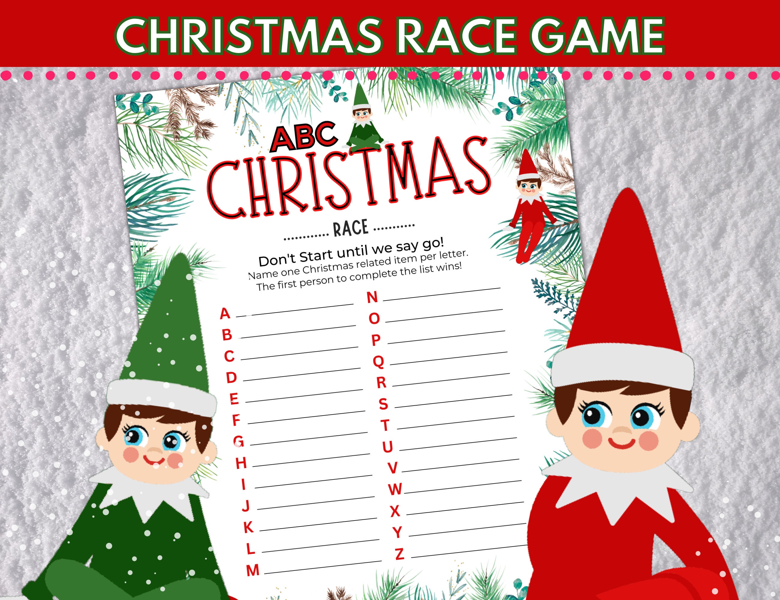 Elf Christmas ABC Race Game, Printable Elf Game, Kids Elf Game, Elf ...