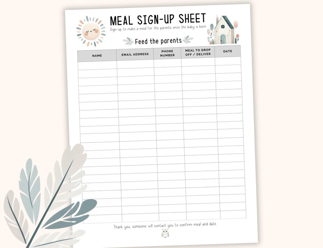 Meal Train Sign up Sheet for New Parents, Feed the Parents Sign up ...