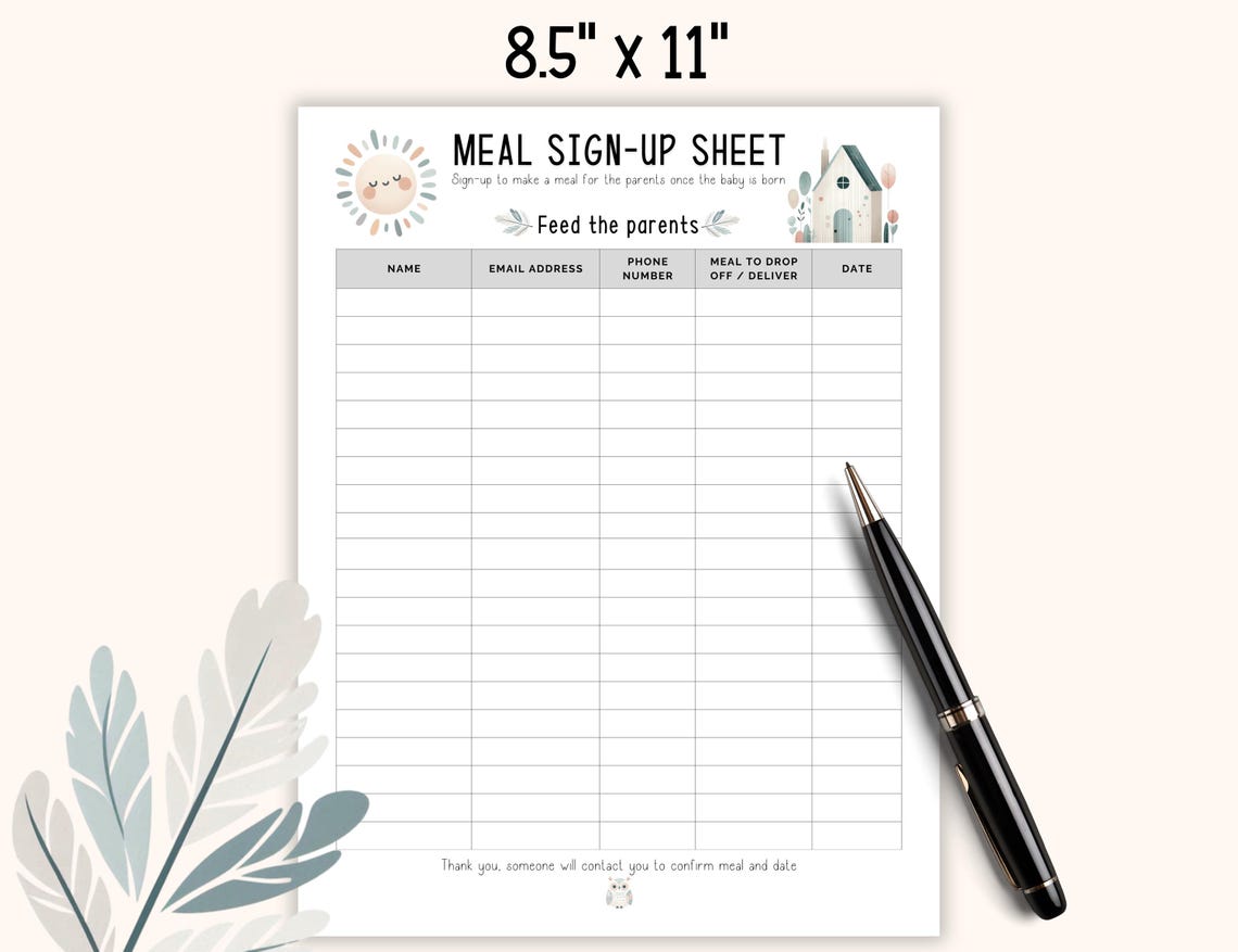 Meal Train Sign up Sheet for New Parents, Feed the Parents Sign up ...