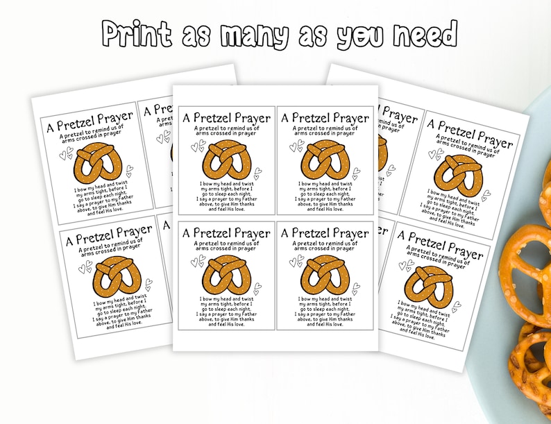 Pretzel Prayer Poem Gift Tags for Kids Church, Christian Summer Camp ...