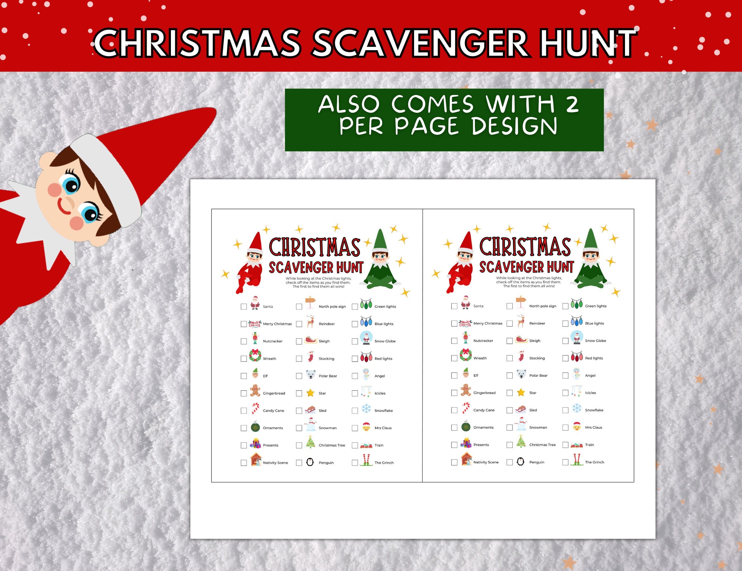 ELF Scavenger Hunt Game, Kids Scavenger Hunt for Christmas, Outdoor ...
