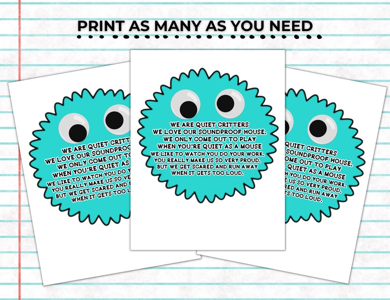 Quiet Critter Poem Sign for Jar, Classroom Behavior Management Fuzzies ...