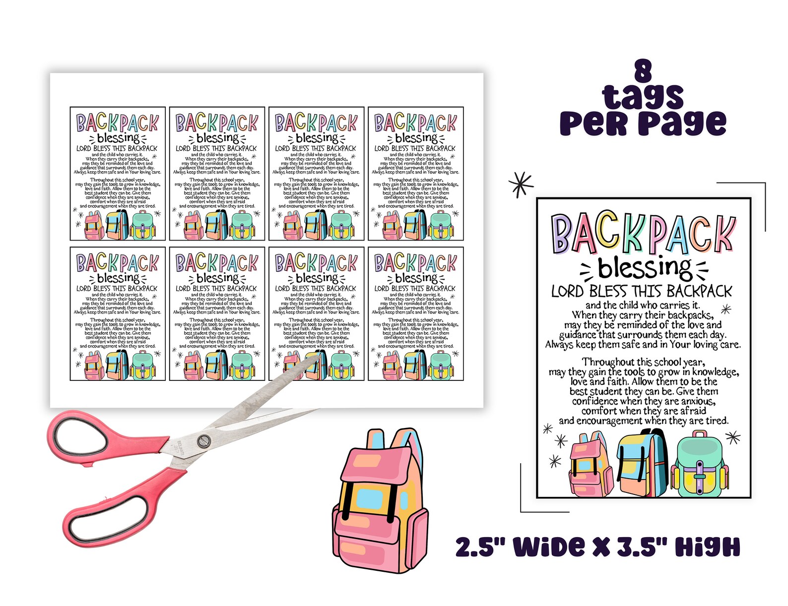 Backpack Blessing Kit, Back to School Blessing, Backpack Prayer, First Day of School Gift Tags ...