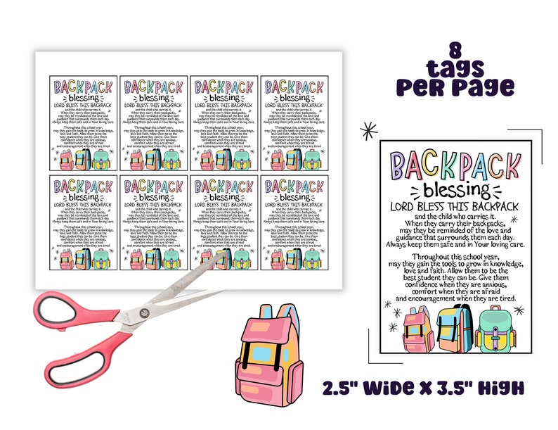 Backpack Blessing Kit, Back to School Blessing, Backpack Prayer, First Day of School Gift Tags ...