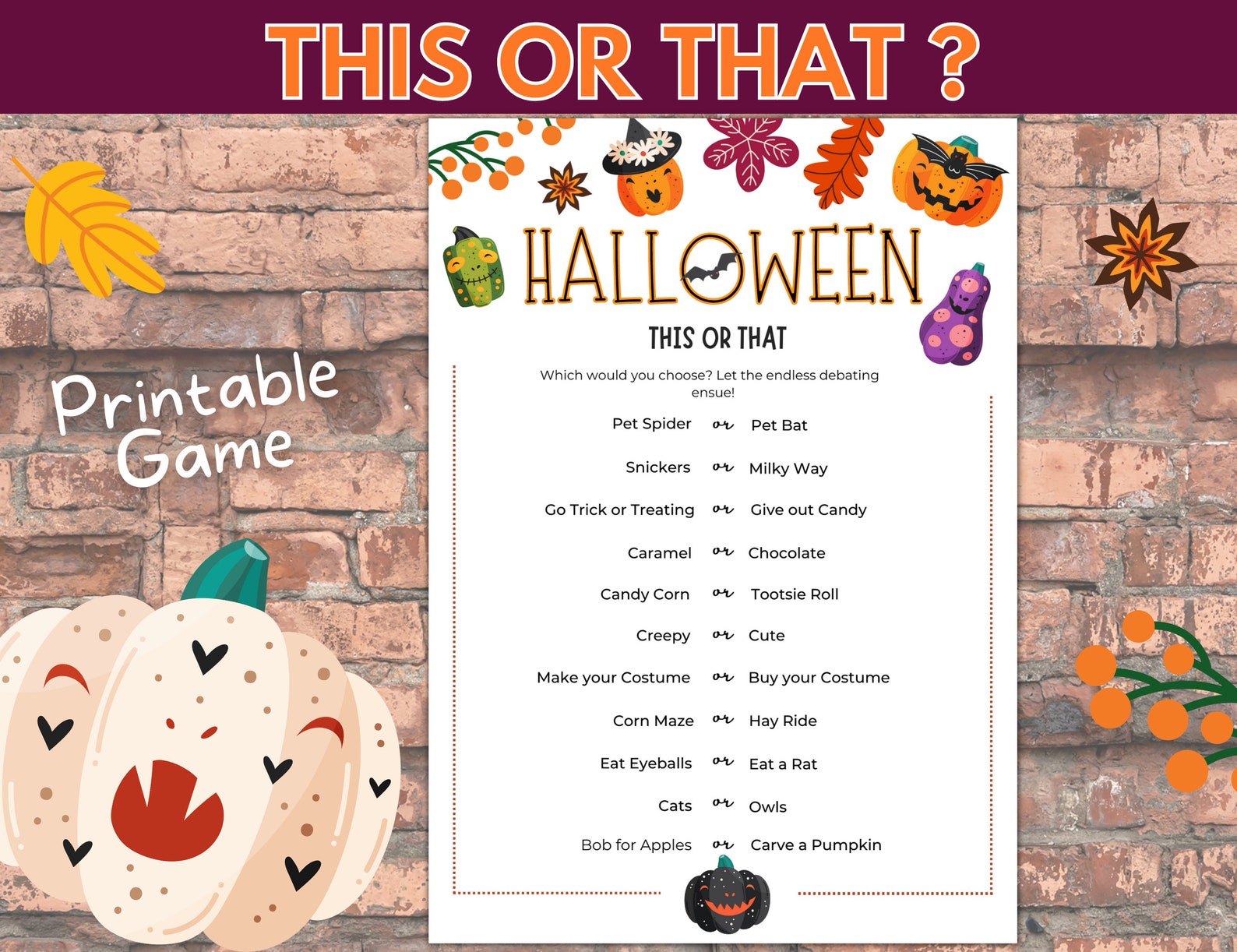Halloween This or That, Halloween Printable Game, Halloween Party Game ...