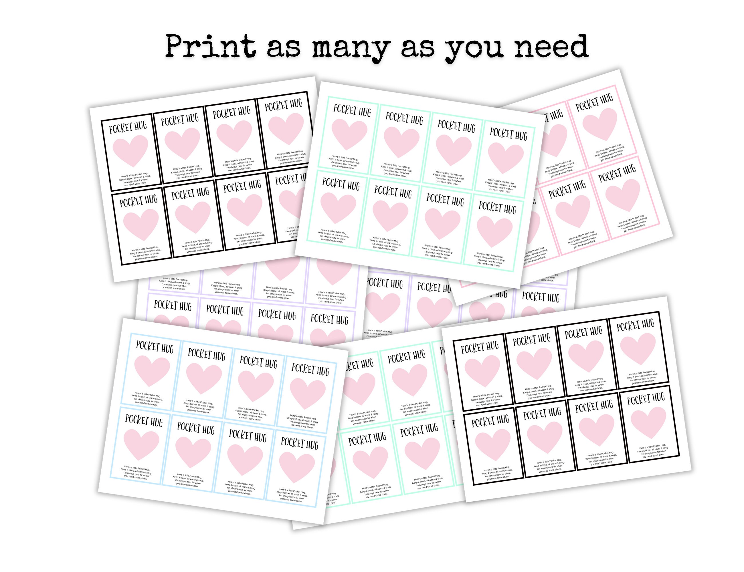 Pocket Hug Cards, Pocket Hug Tags Printable Pocket Hug Token Cards ...