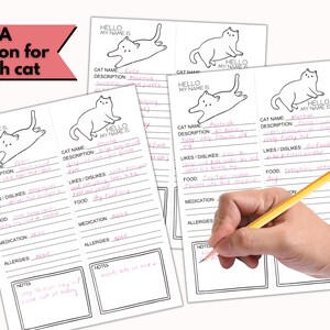 Printable Cat Sitter Notes, Pet Sitter Notes, Pet Sitter Instructions ...