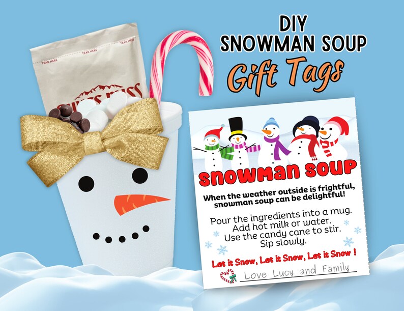Snowman Soup Hot Chocolate Gift Tags, Hot Chocolate Christmas Gift Tags ...